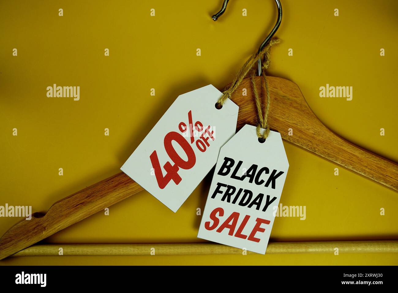 Order Now and Sale 40% on price tag with wooden clothes hanger top view ...