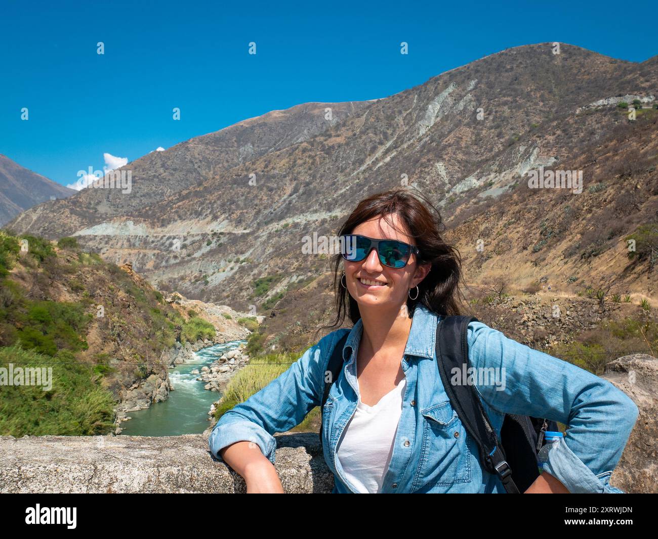 Young Bolivian Woman Poses on the Pachacamac Bridge over the ...