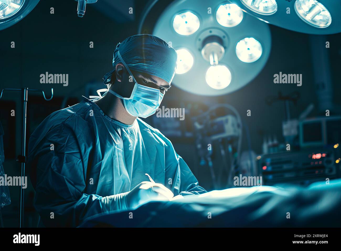 Doctor and nurse medical team are performing surgical operation at ...