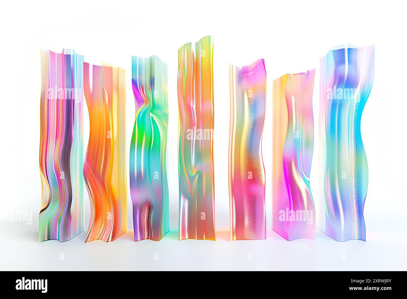 3D Abstract Flying Geometric Shapes with Neon Lighting on white ...