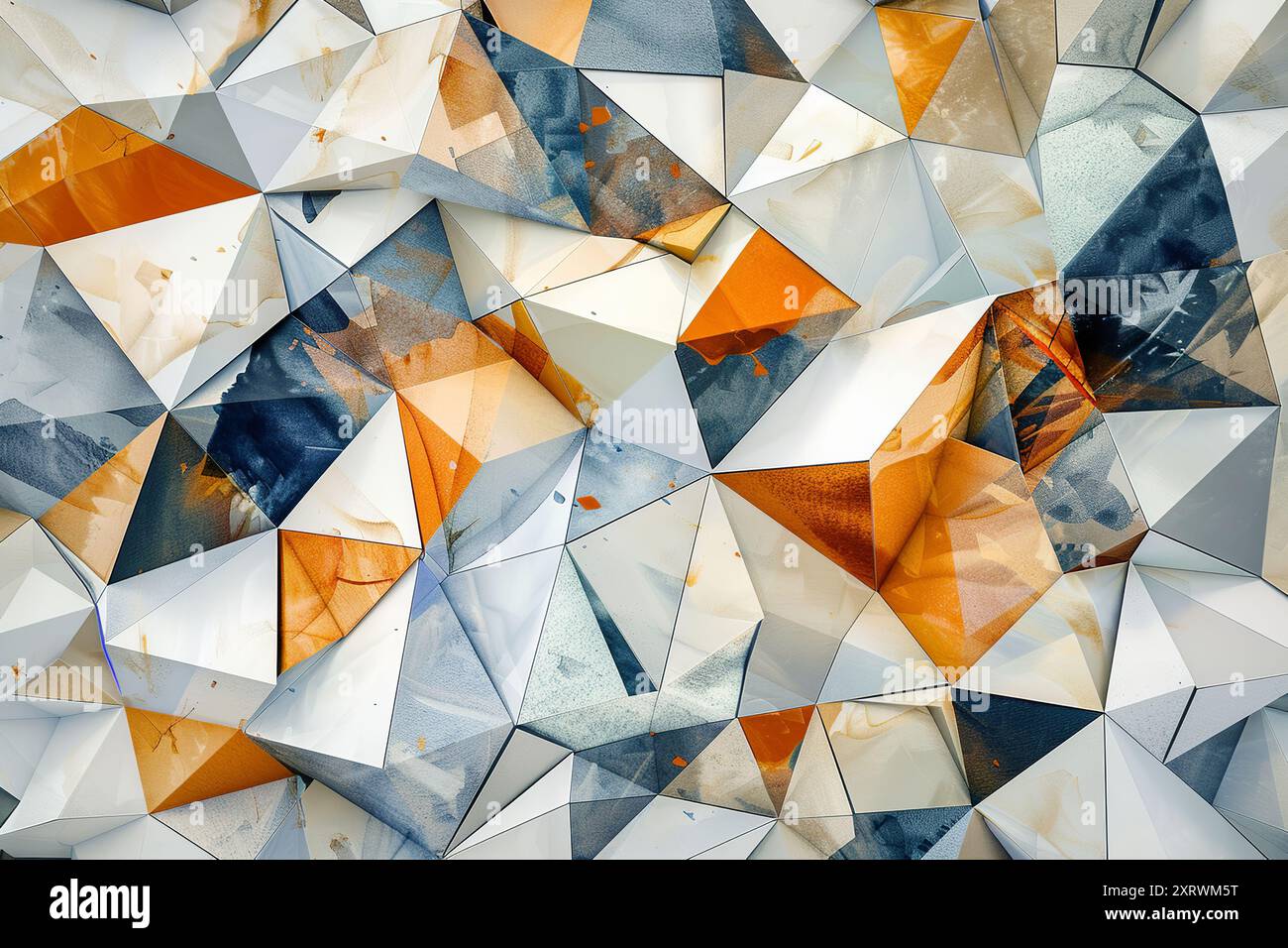 Modern geometric 3d mosaic blue white and orange polygons squares ...