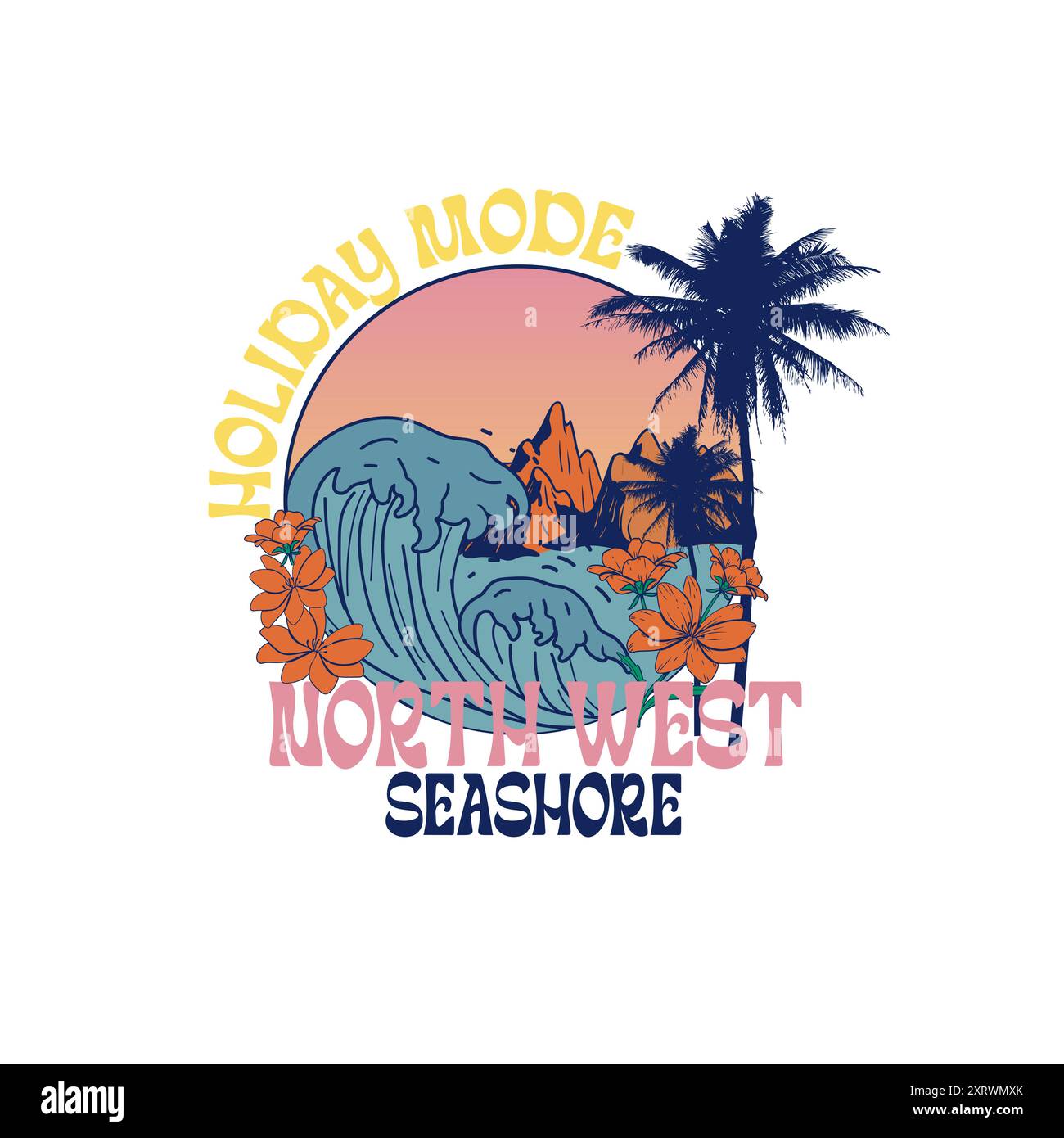 Palm trees island tropical beach waves Stock Vector Images - Alamy