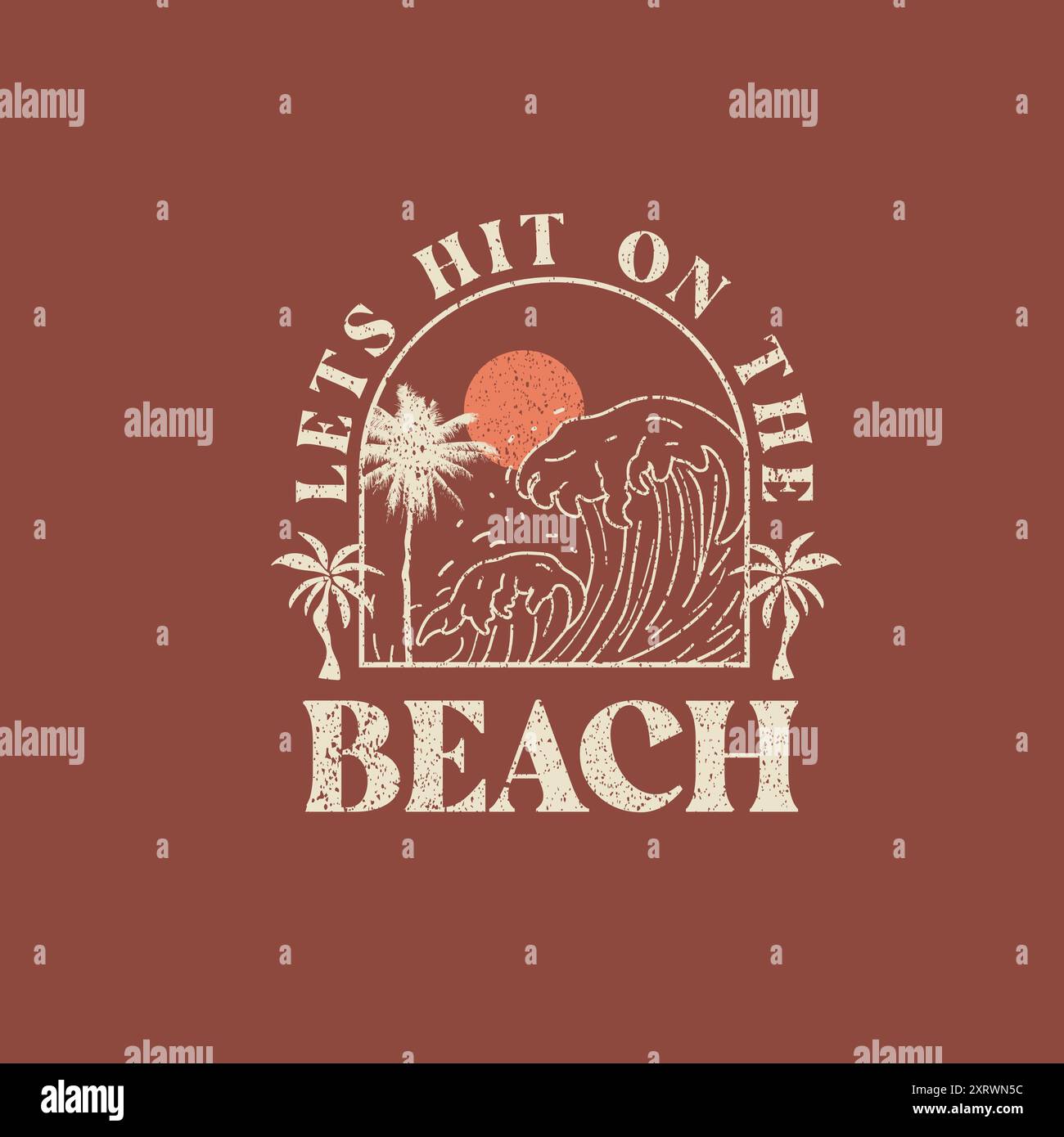 Lets Hit On the beach typography retro summer graphic design Stock ...