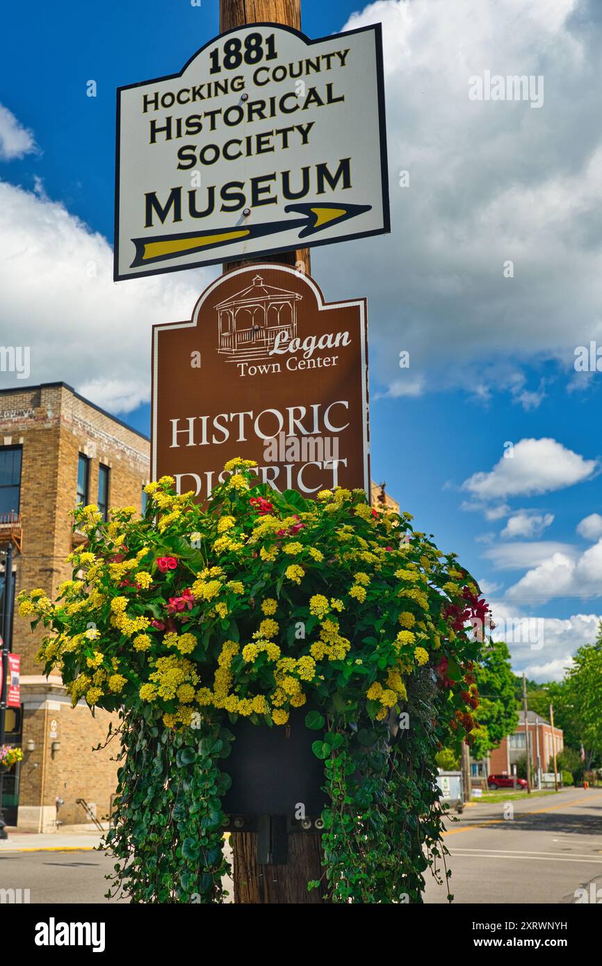 tourist sign in downtown Logan Ohio part of the Hocking Hills Area USA ...