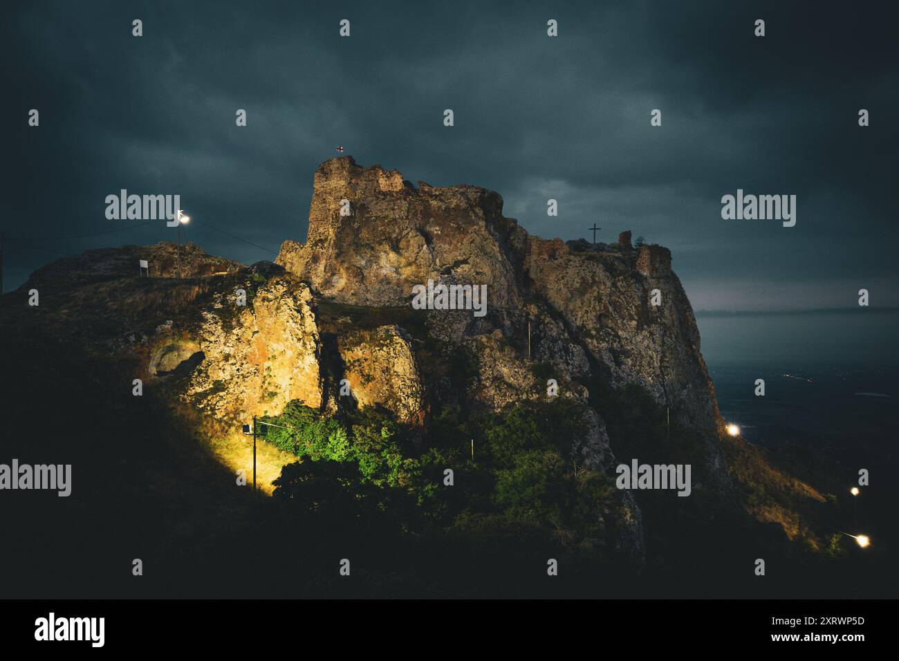 Aerial side view illuminated at night Agarani or Kojori, Azeuli, Kor ...