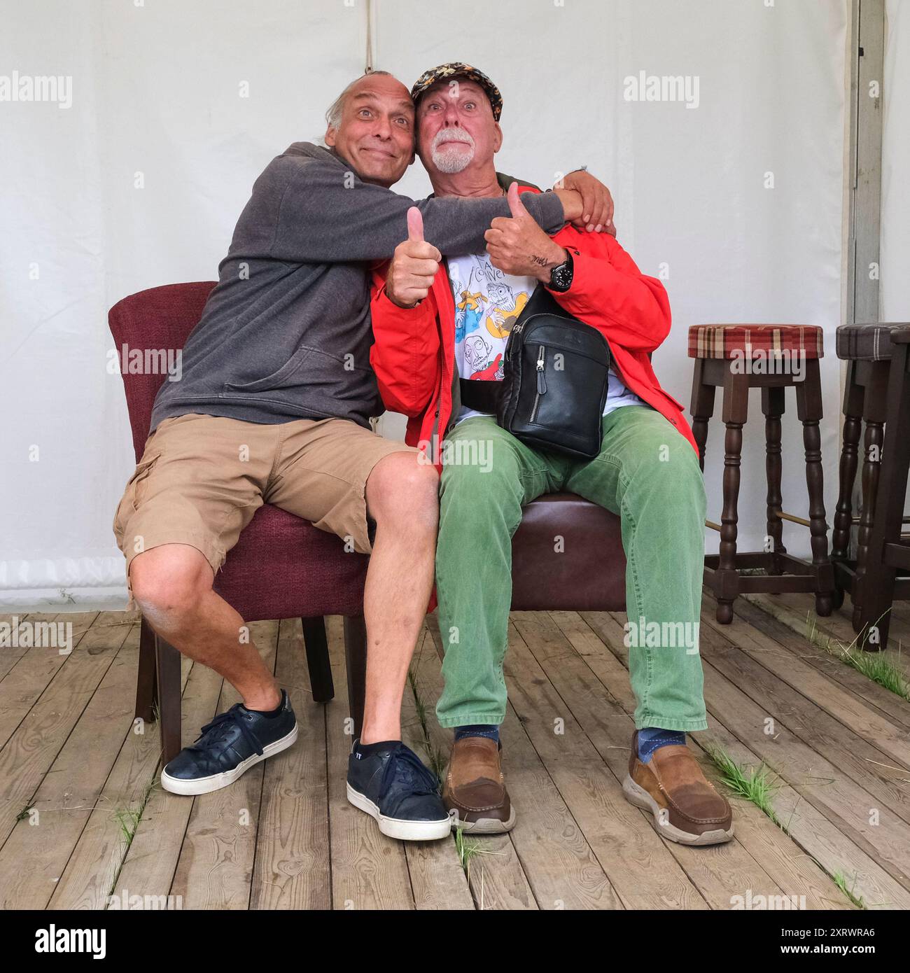 Matt Pegg and his father Dave Pegg pose backstage at Fairport's ...