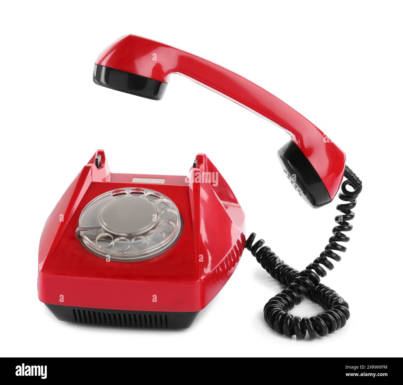 One red telephone with handset isolated on white Stock Photo - Alamy