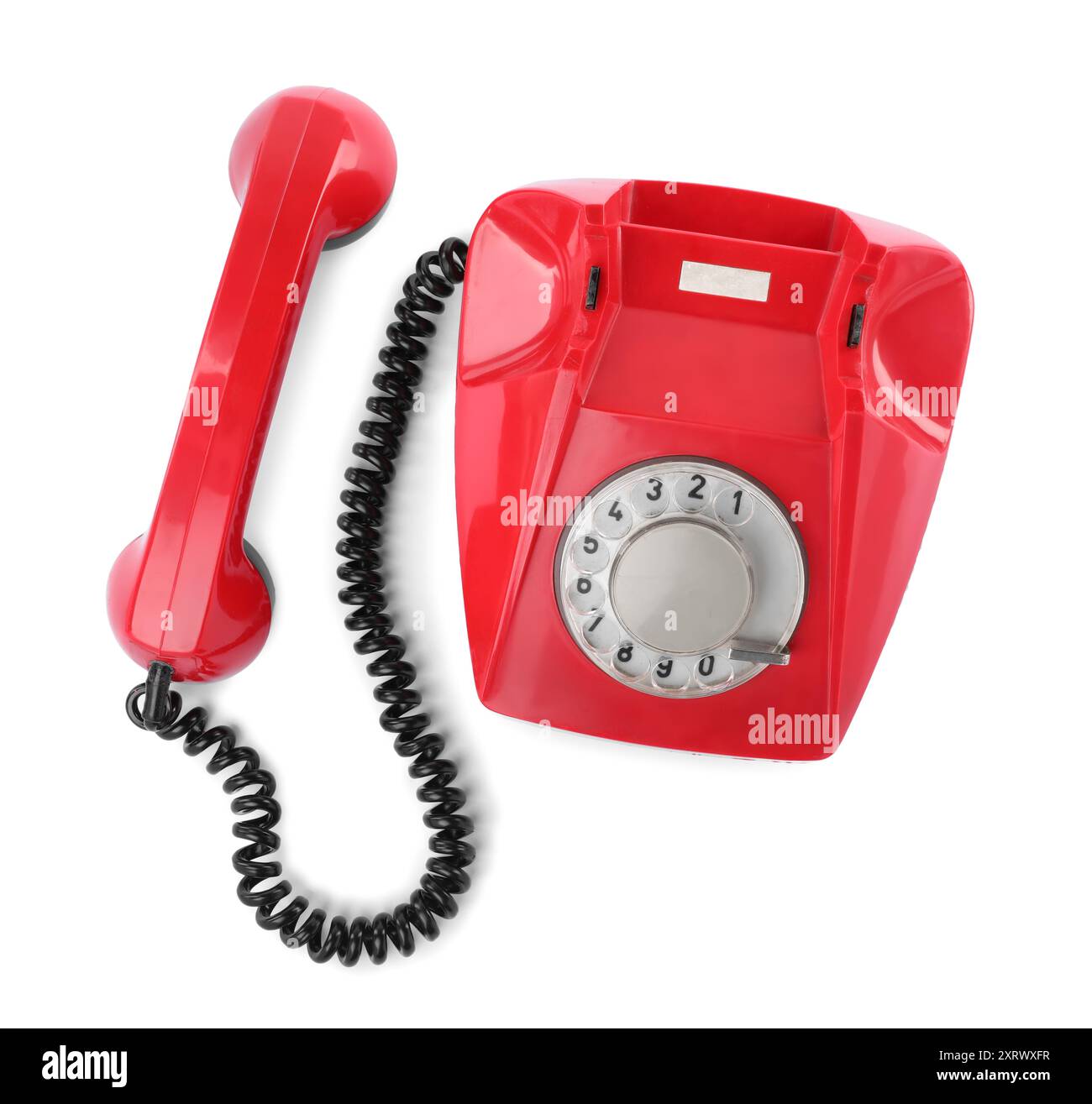 One red telephone with handset isolated on white, top view Stock Photo ...