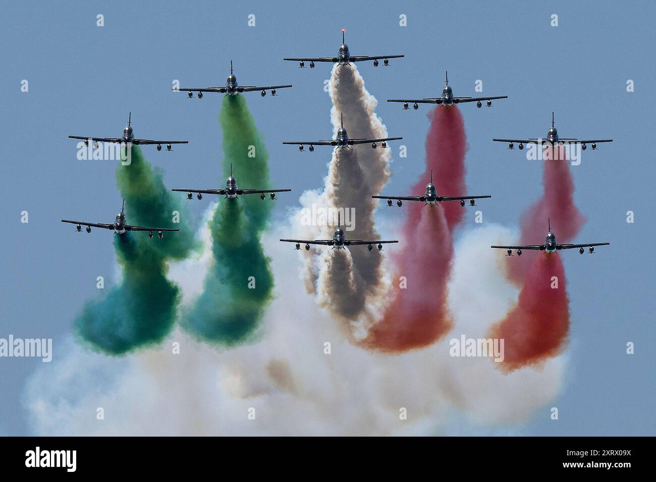 The Italian Air Force Frecce Tricolori performs a flyover the ...