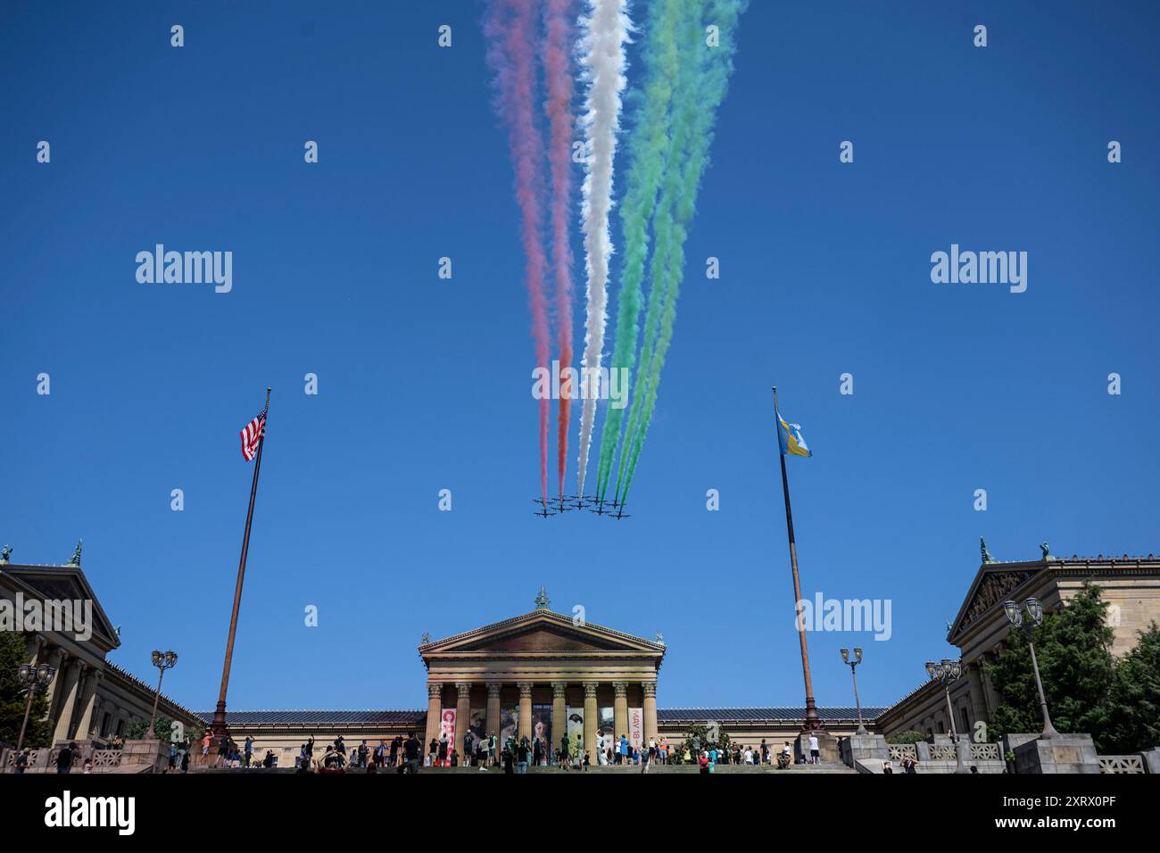 The Italian Air Force Frecce Tricolori performs a flyover the ...