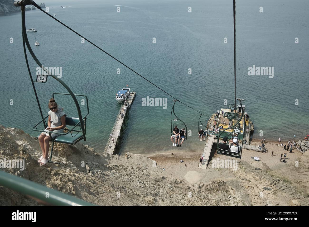The chair lift to the Needles at Alum Bay on the Isle of Wight, UK ...