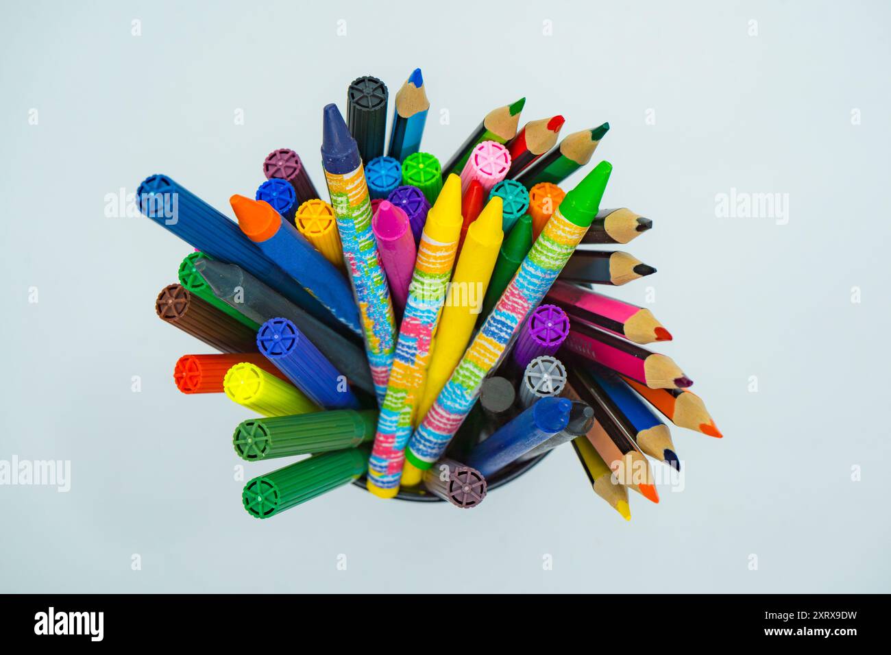 Office Supplies Pen Holder with Crayons, Pens, Pencil, Colors ...