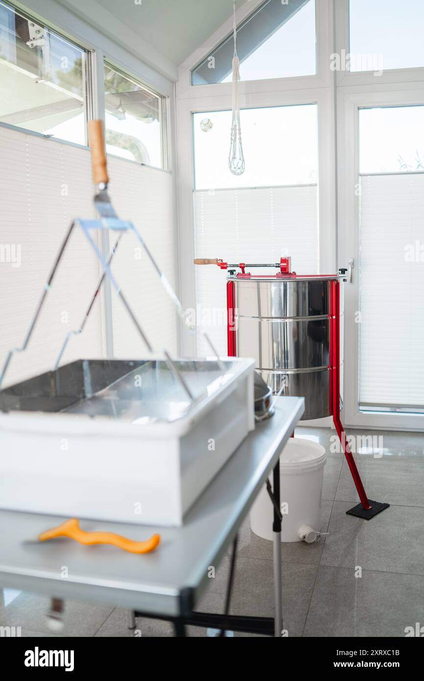 Centrifugal Honey Extractor and Uncapping Tray Ready to Harvest Honey ...