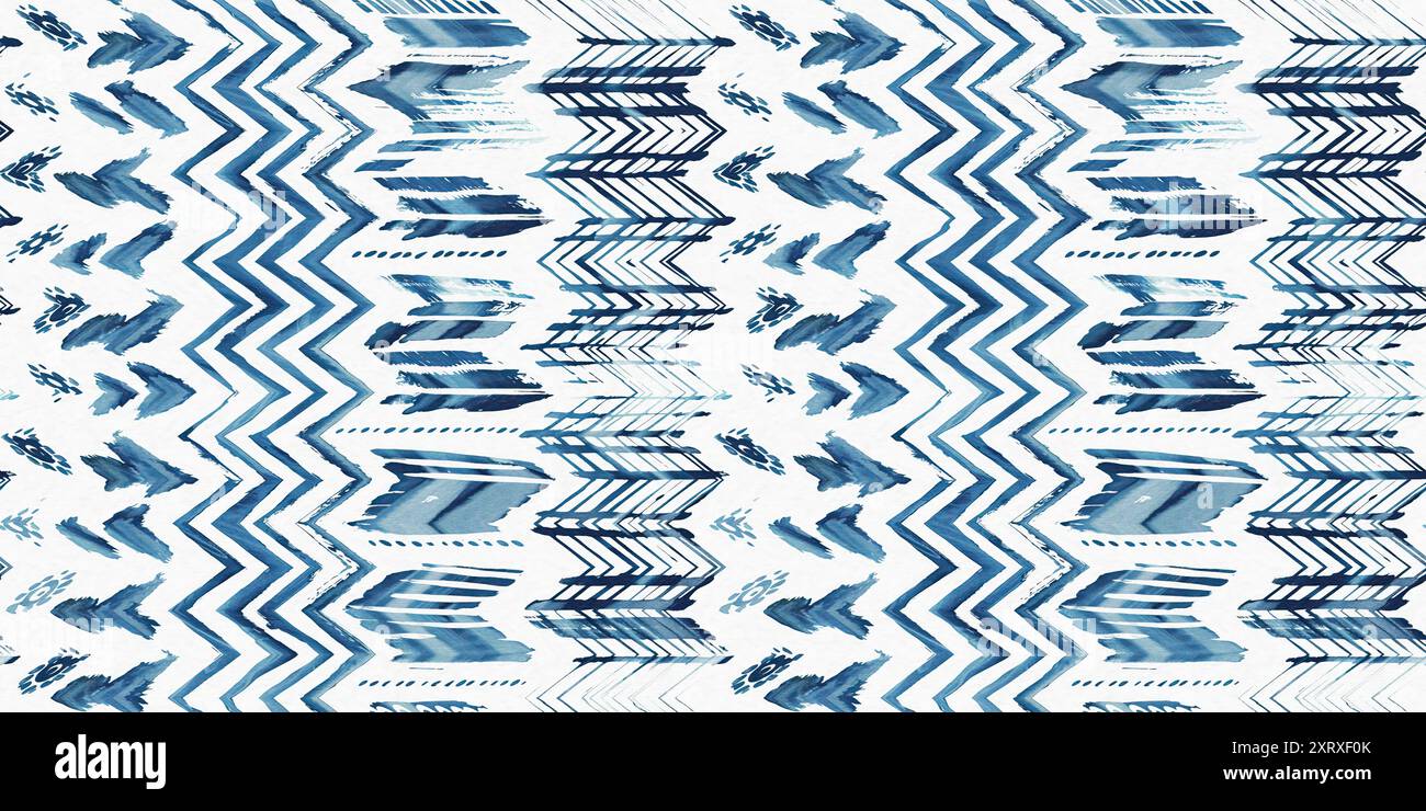 Summery ikat zig zag border pattern in painterly brushstroke digital ...