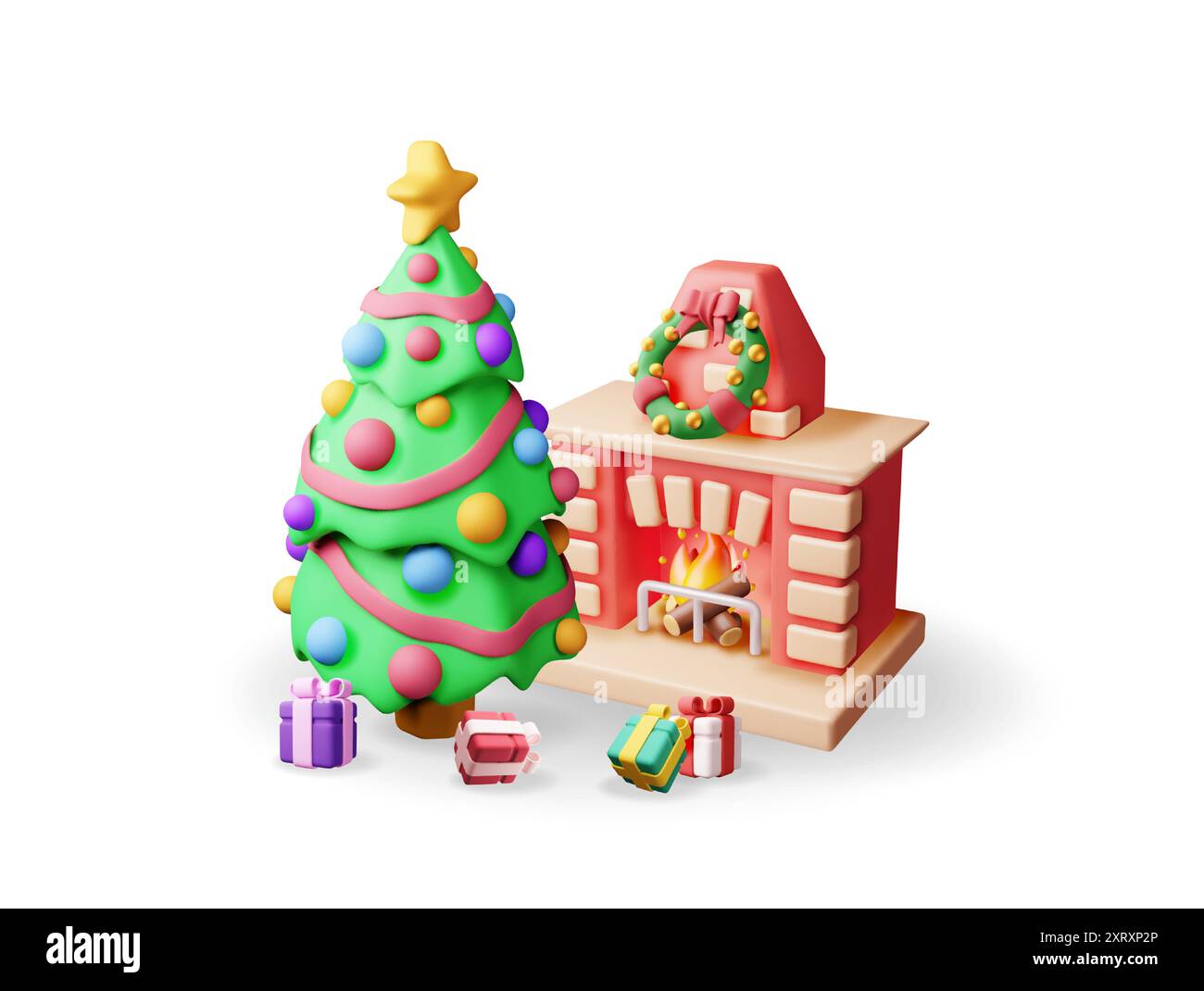 3D red brick new year fireplace isolated Stock Vector Image & Art - Alamy