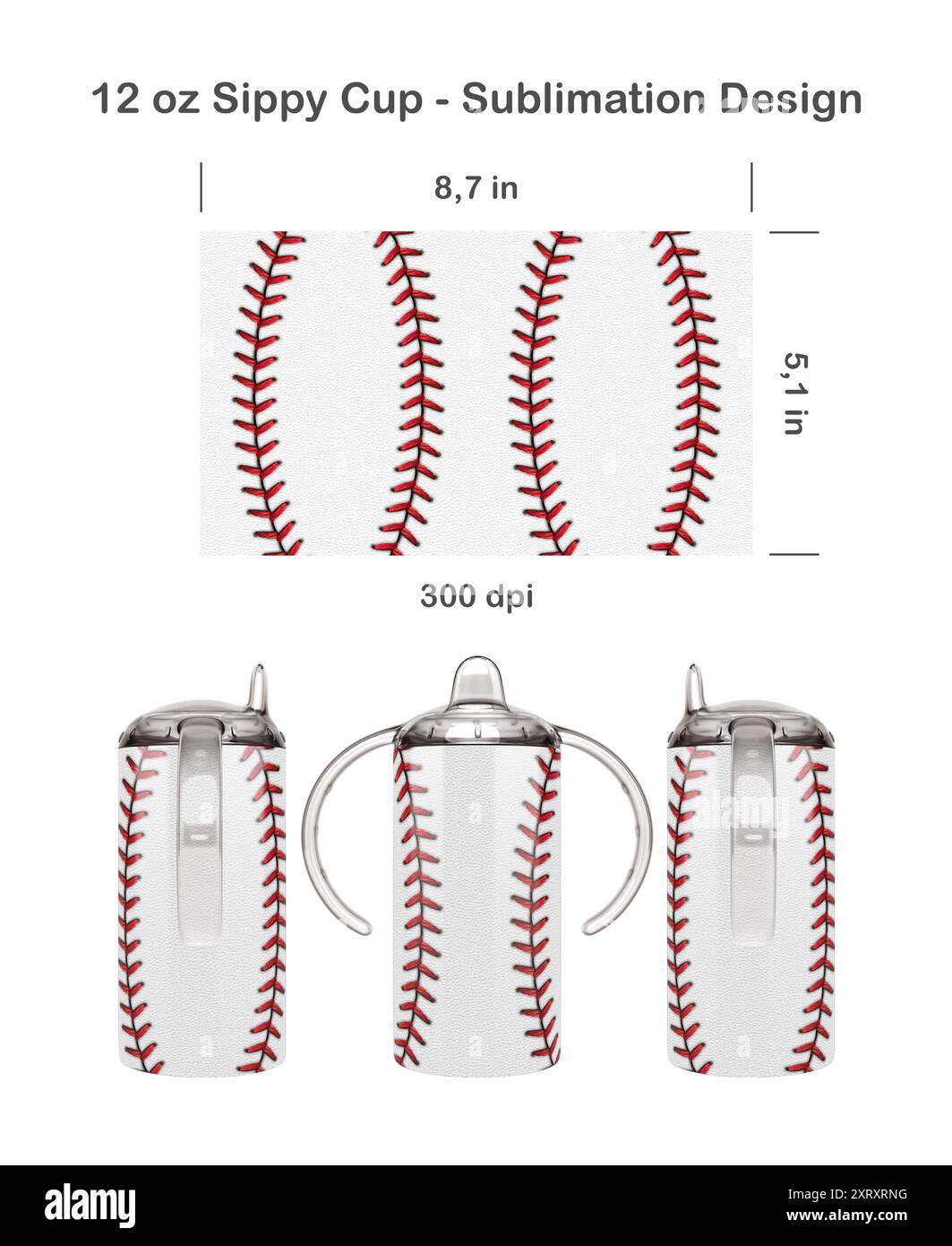 Baseball seamless sublimation template for 12 oz Kids Sippy Cup ...