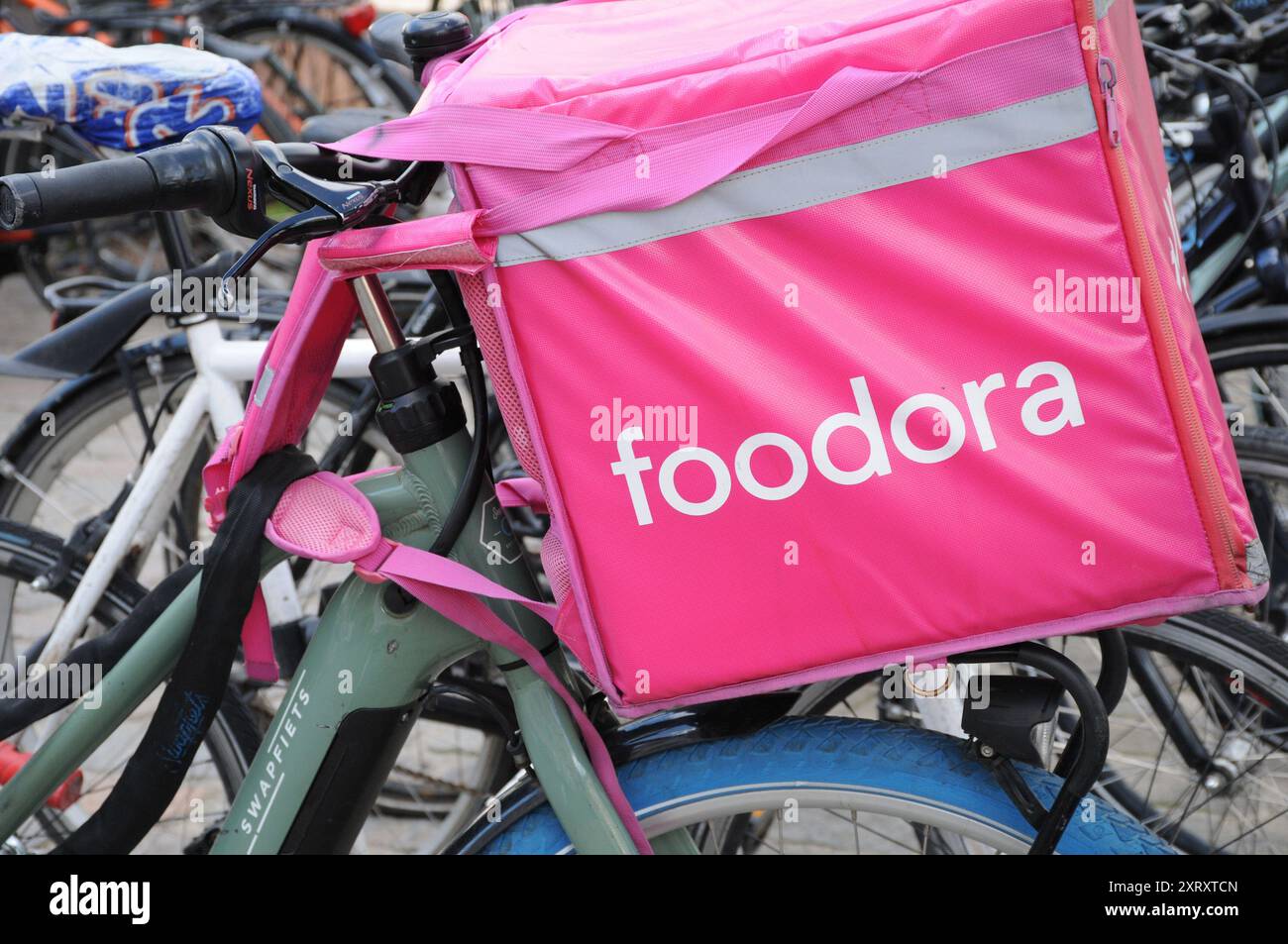 Copenhagen/ Denmark/12 August 2024/ Foodora delivery man in danish ...