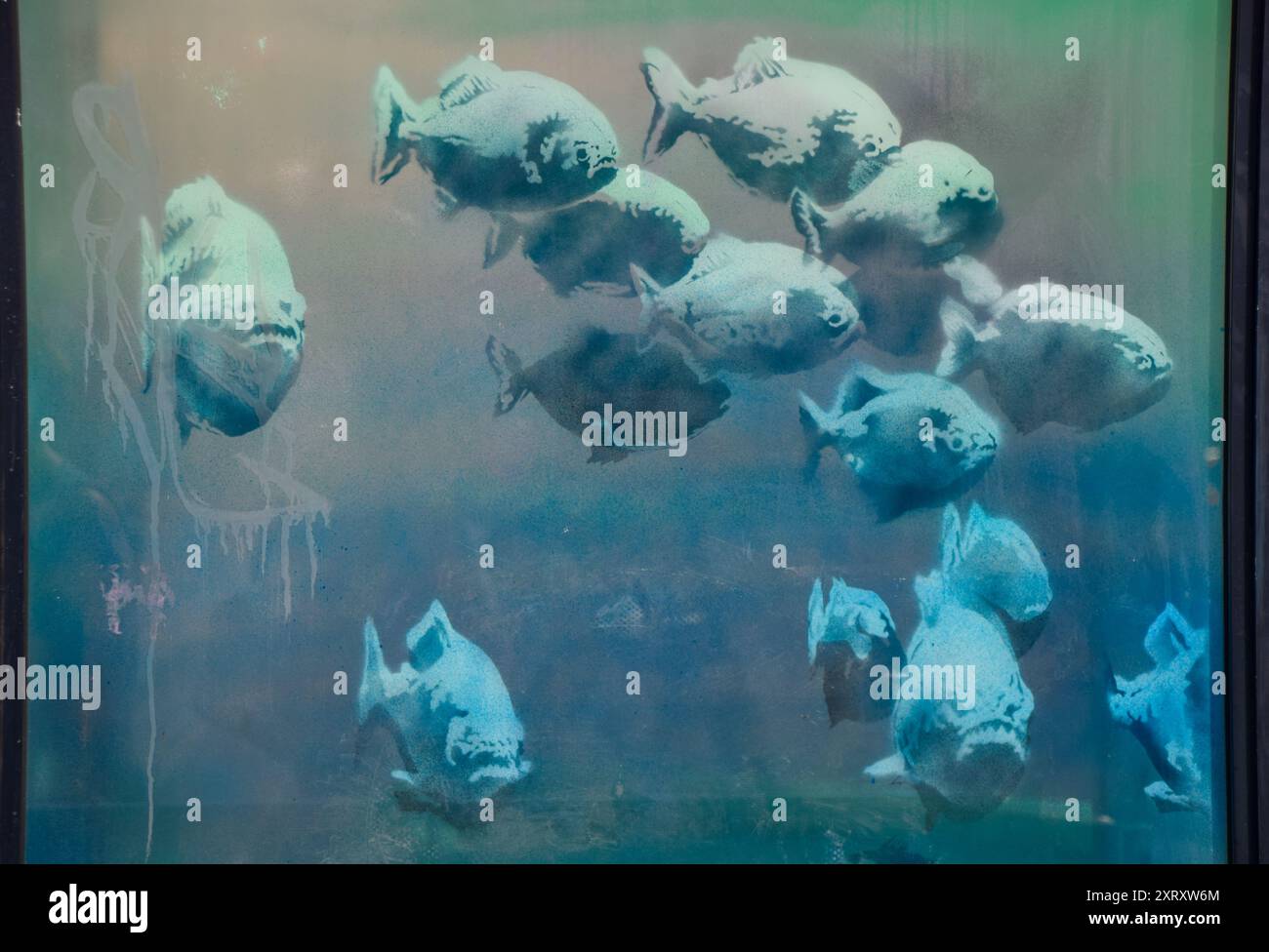 London, UK. 12th August 2024. Detail of the new Banksy artwork on a ...