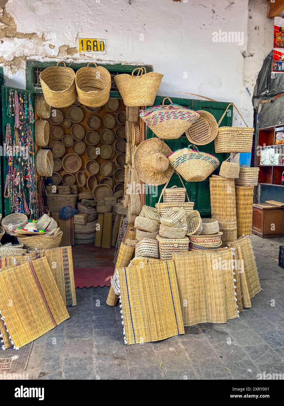 Wicker crafts for sale at a Tetouan medina shop Stock Photo - Alamy
