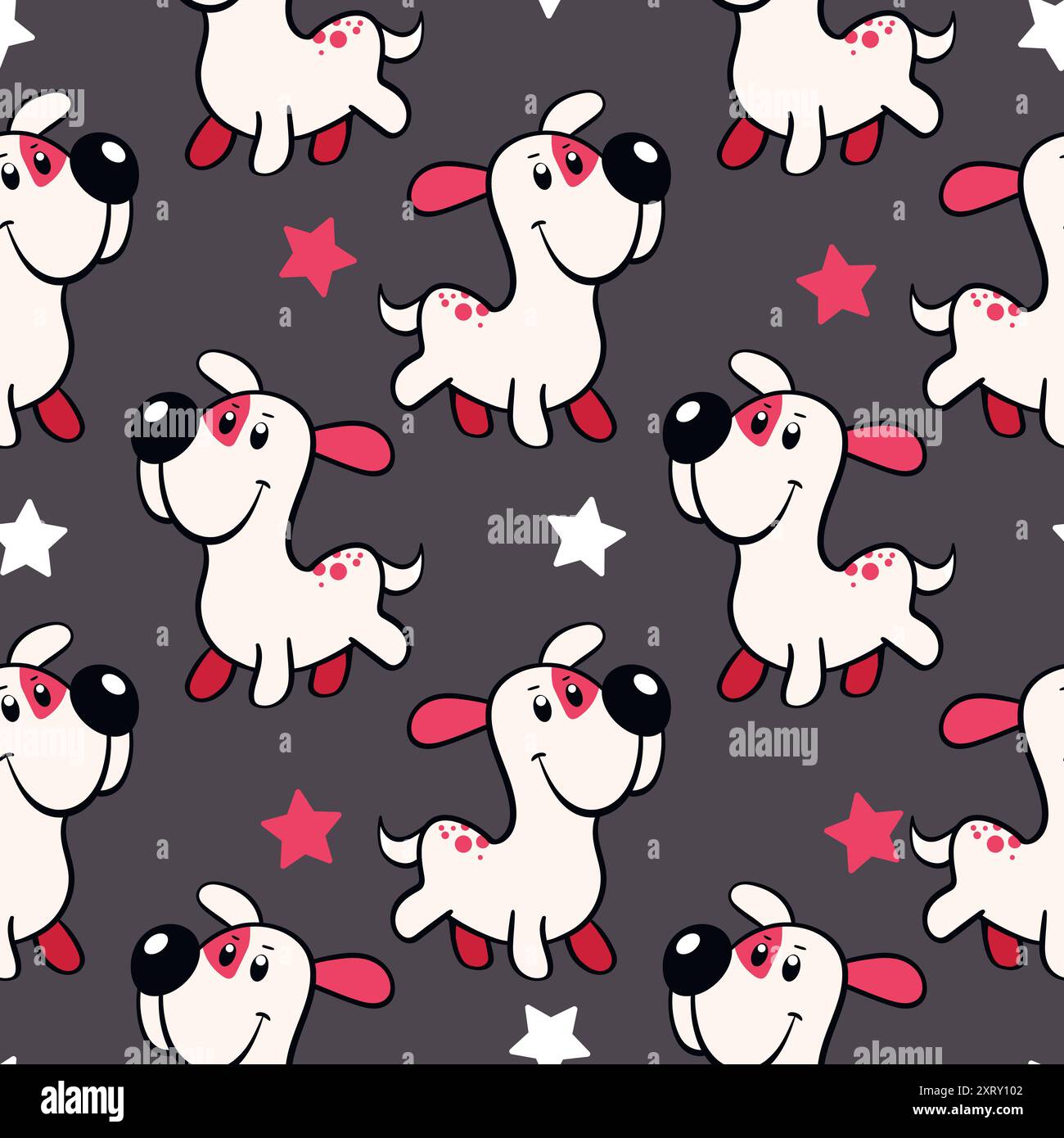 Vector seamless repeating childish pattern with cute dogs in doodle ...