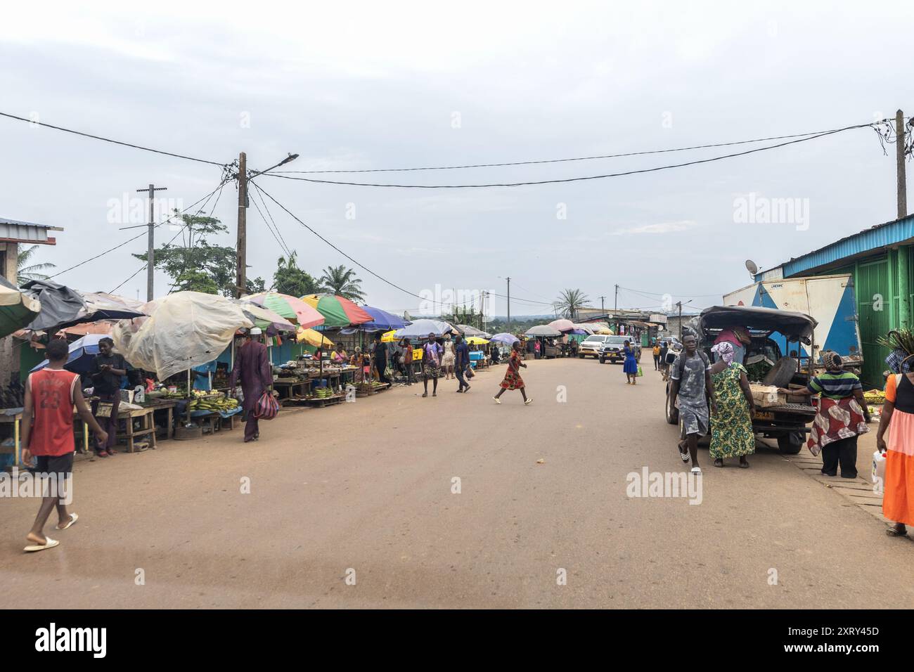 Partial view of the central market of Makokou (Northeast Gabon), March ...