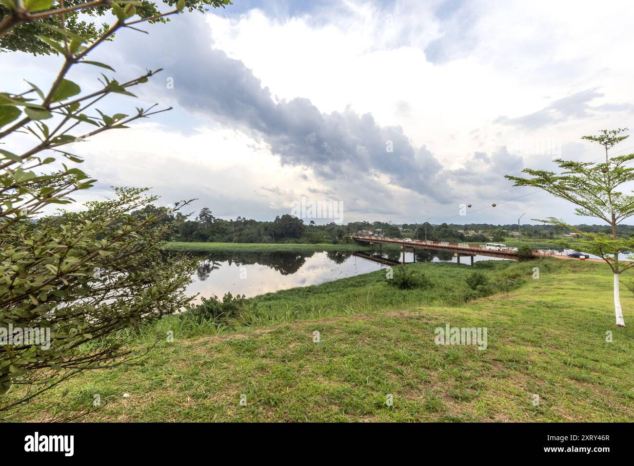 The Ivindo River, crossing the town of Makokou (Northeast Gabon), March ...