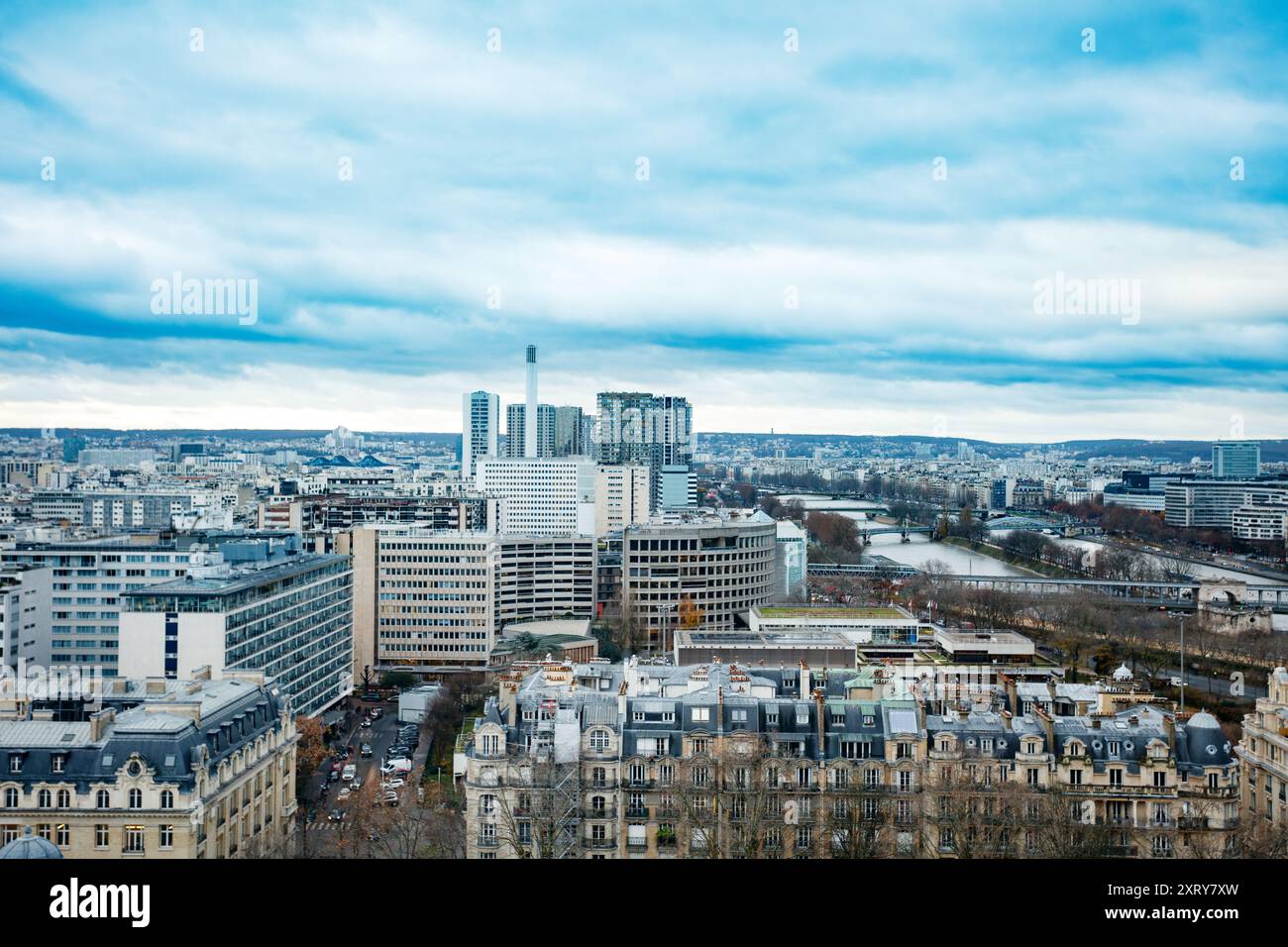 High-rise buildings dominate the Paris skyline at winter dusk Stock ...