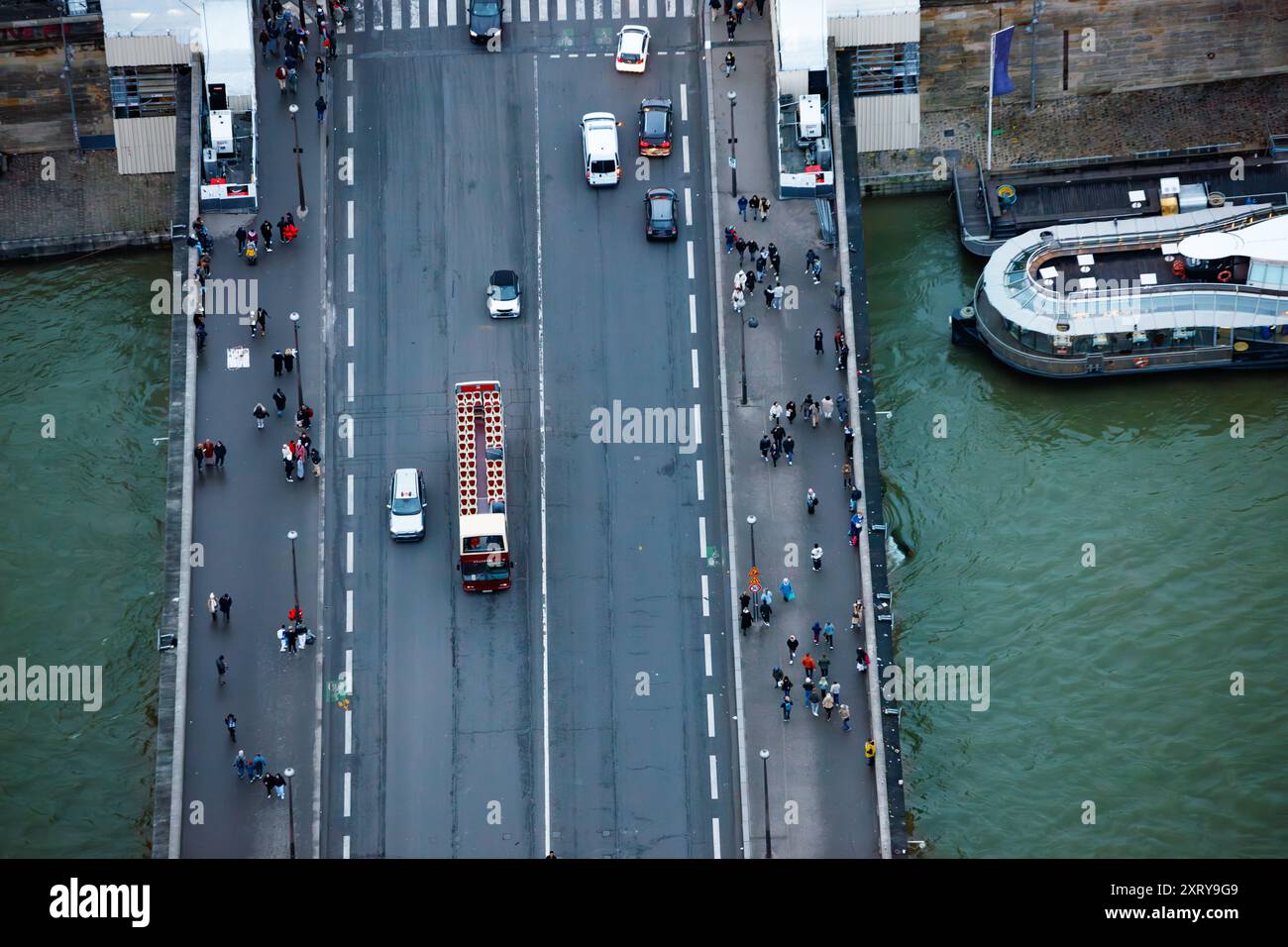 Aerial view of Paris with busy bridge, many pedestrians and cars Stock ...