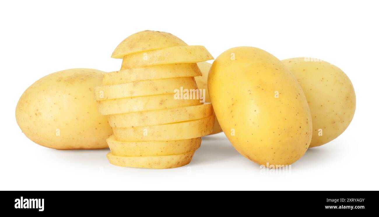Fresh whole and cut potatoes isolated on white Stock Photo - Alamy