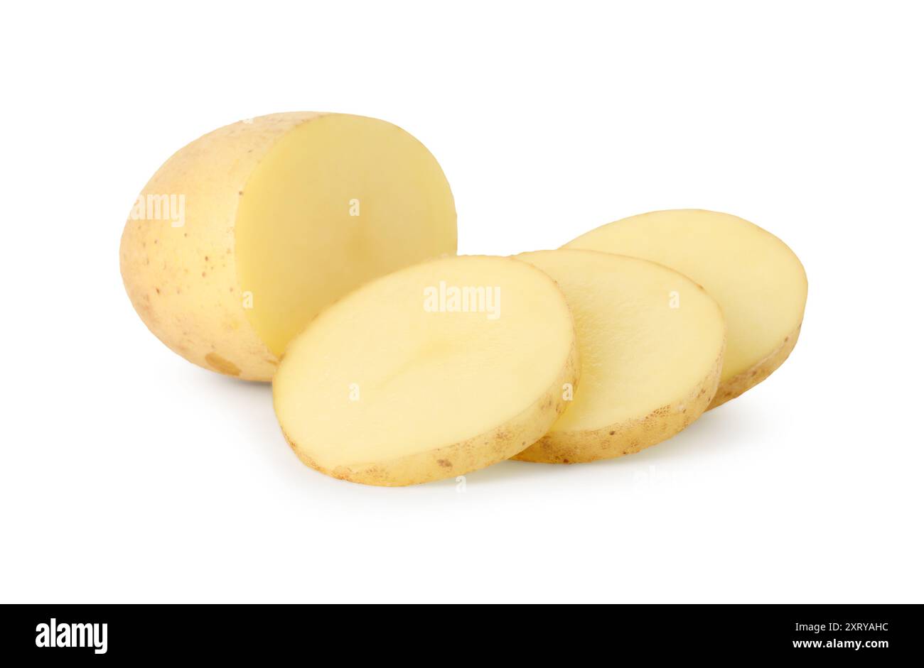 Fresh whole and cut potatoes isolated on white Stock Photo - Alamy