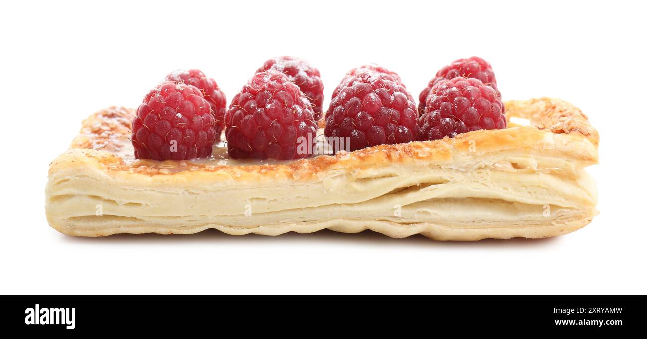Tasty puff pastry with raspberries isolated on white Stock Photo - Alamy