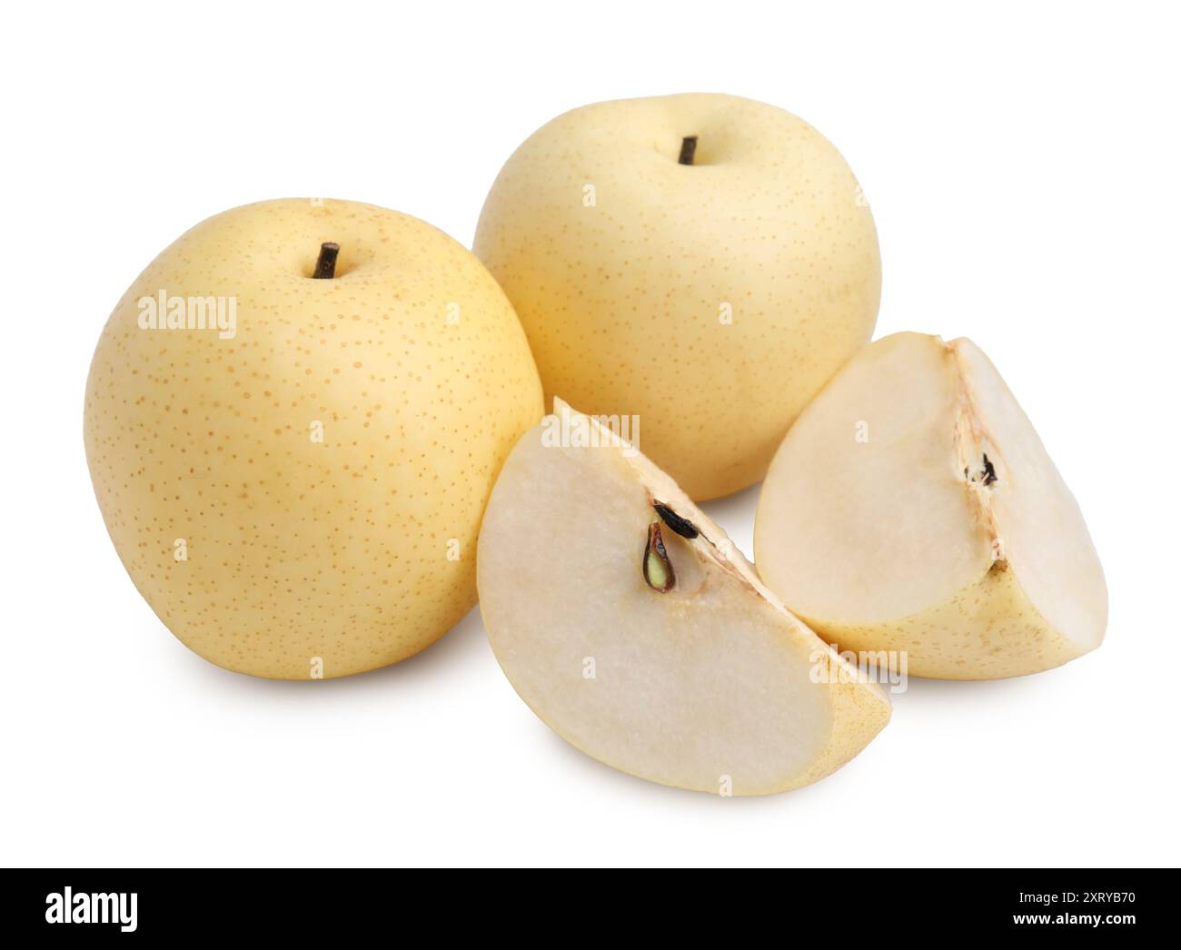 Whole and cut fresh apple pears isolated on white Stock Photo - Alamy
