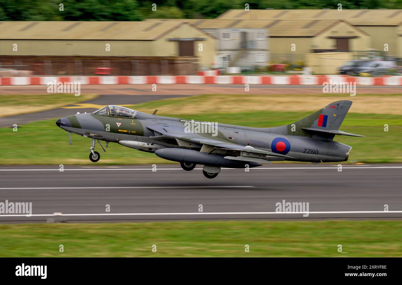 Hawker Hunter ZZ190 from Hawker Hunter Aviation, leaving on departures ...