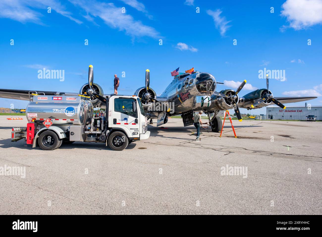 Boeing B-17 Flying Fortress vintage bomber plane being refulled, World ...