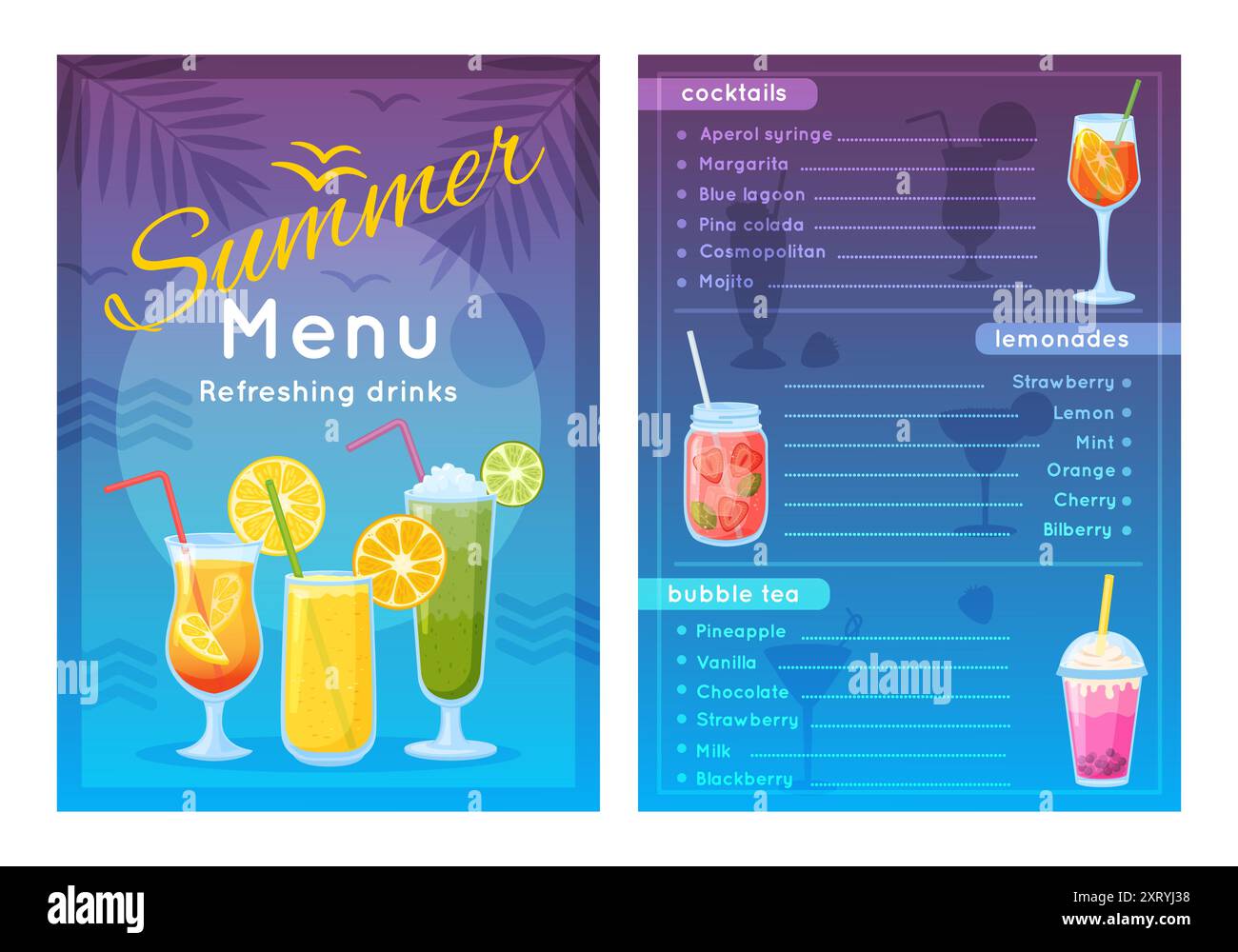 Summer beach bar menu. Party cocktails. List of fresh drinks design ...