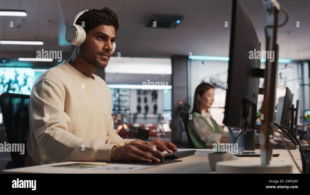 Indian Male Game Designer Using Desktop Computer With 3D Modelling ...