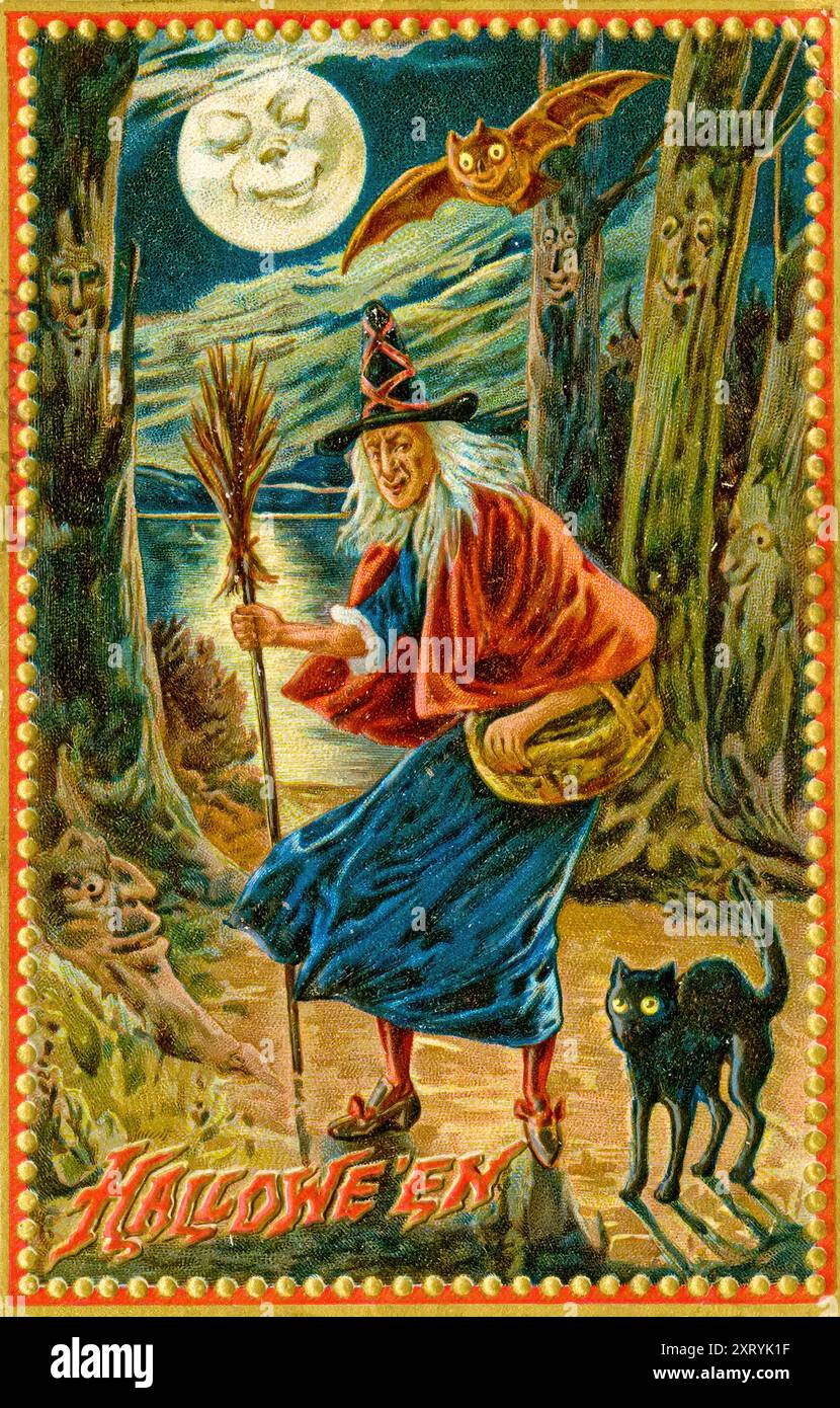 Vintage Halloween Greetings card Stock Photo - Alamy