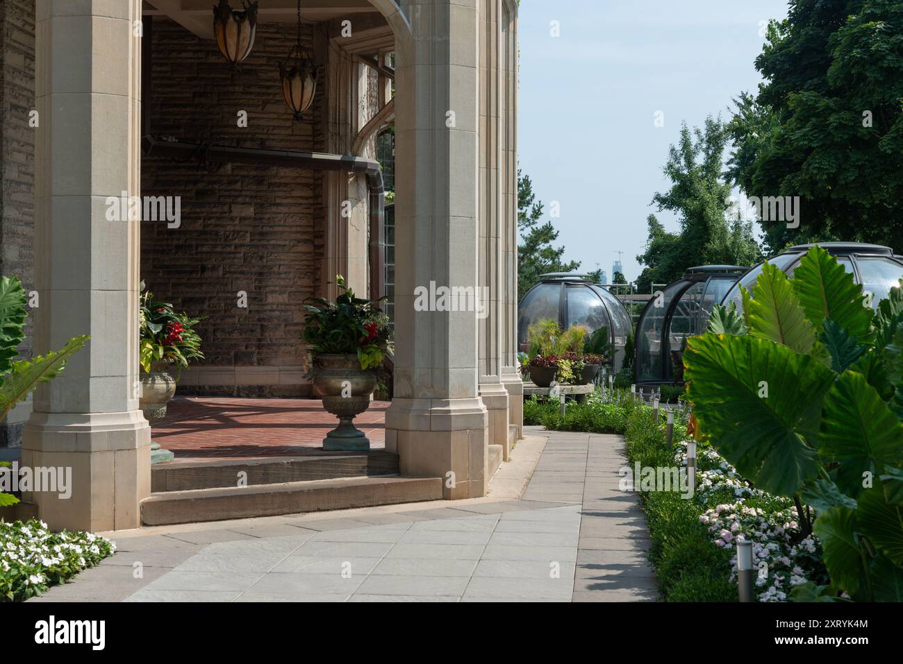 decorative, restored stone portico at Casa Loma (west facing) with pods ...
