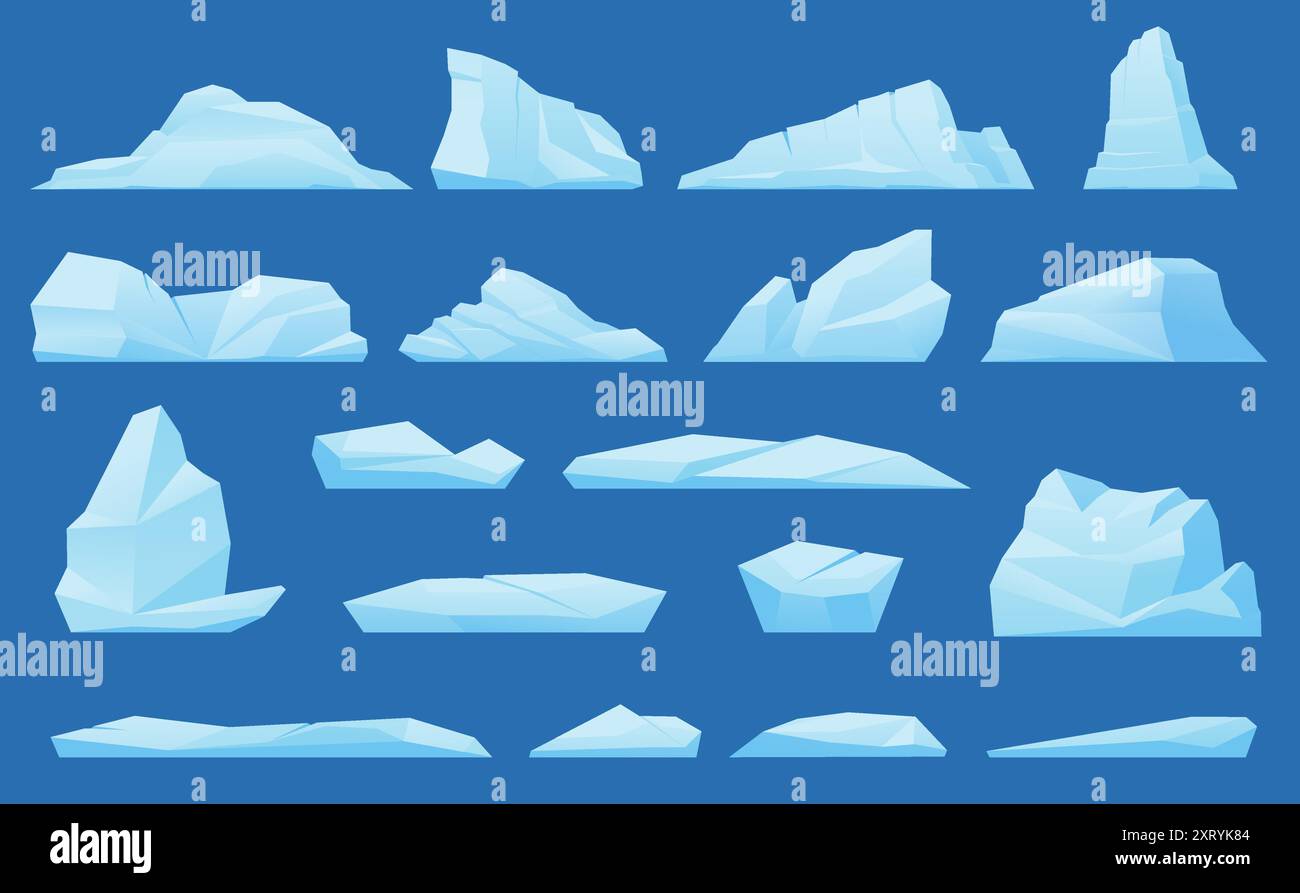Floating glaciers. Ice floes blocks. Icebergs and frozen chunks ...