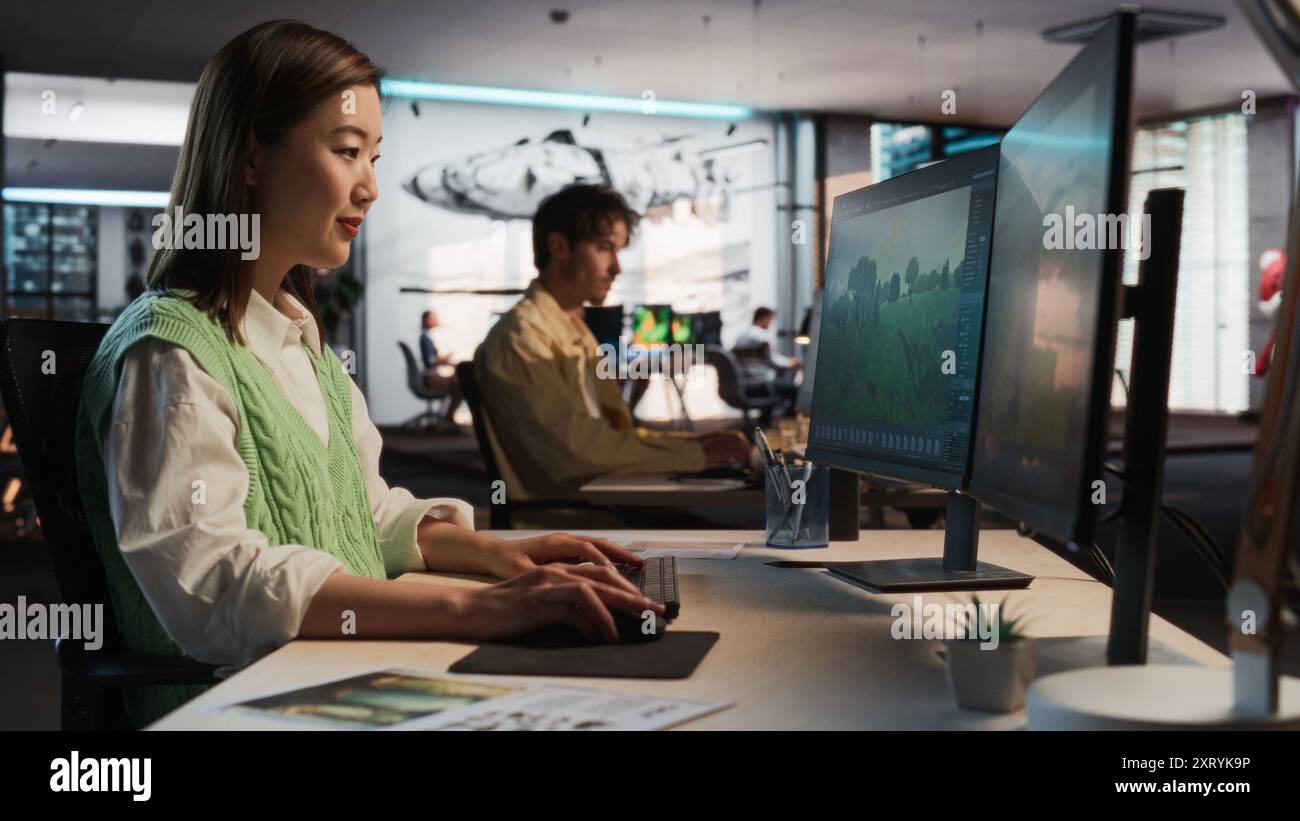 Asian Woman Using Desktop Computer And Designing In 3d Modelling Software Unique World And