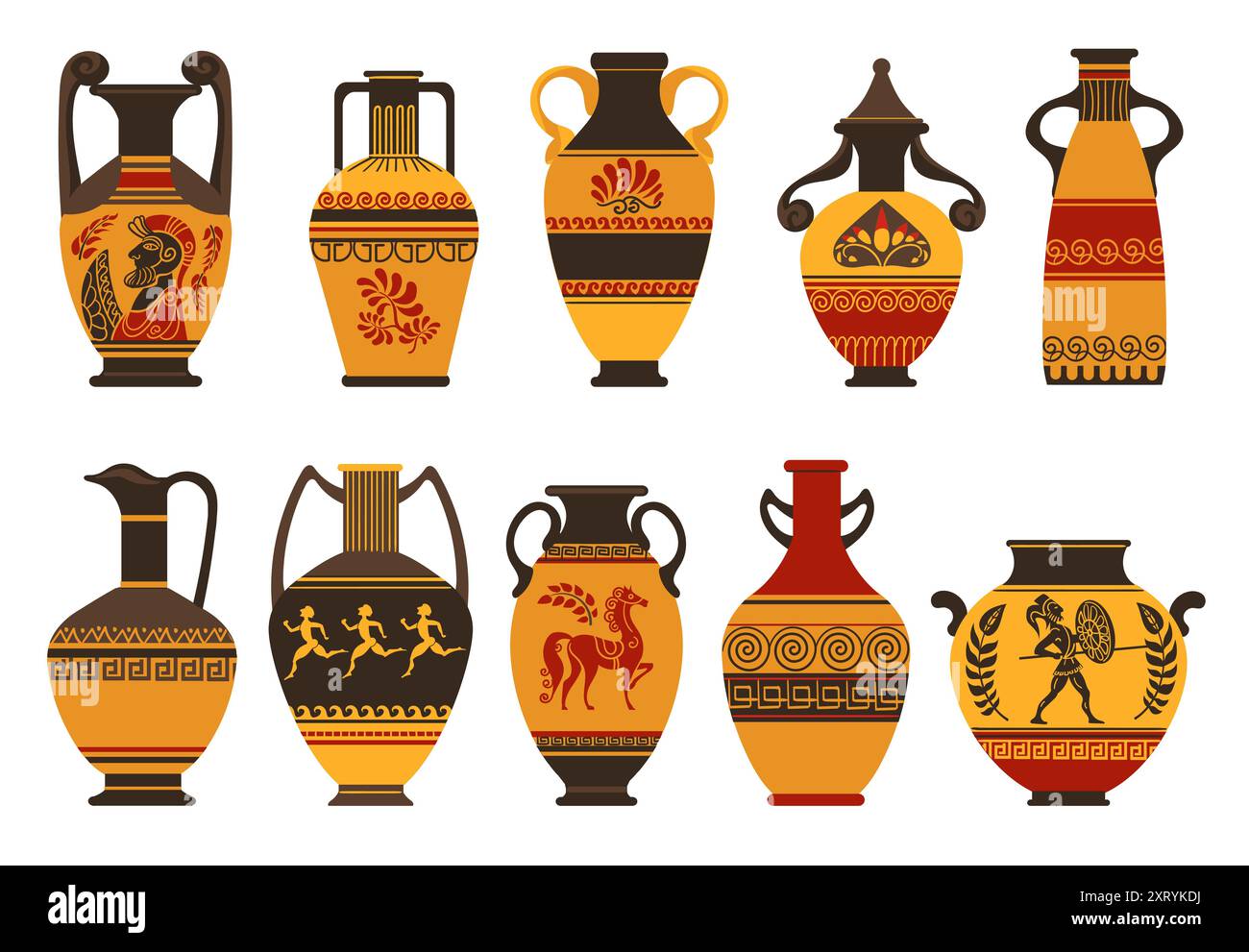 Cartoon Greek pots. Vintage historical pottery. Traditional clay vases ...
