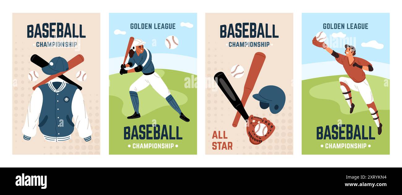 Baseball cards. Professional athletes fall and hit balls with bats ...