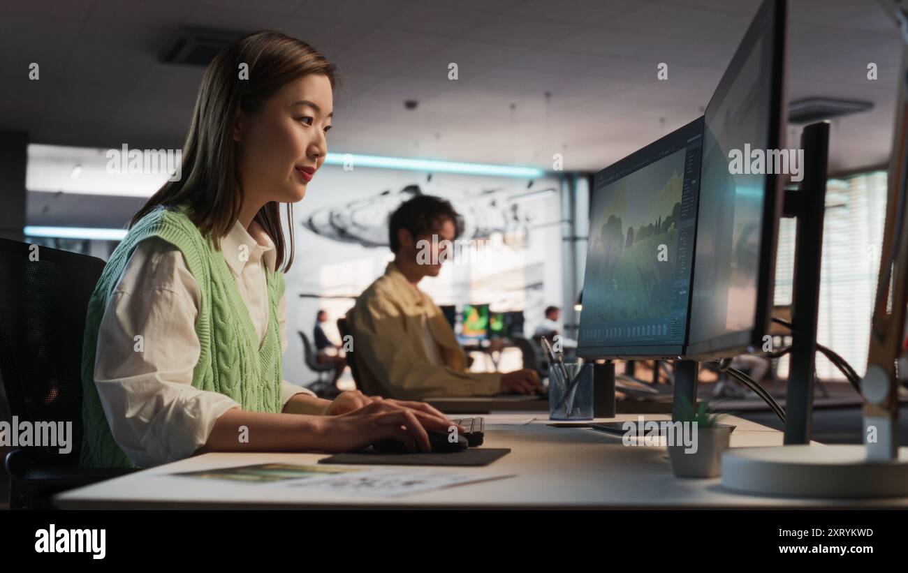 Asian Woman Using Desktop Computer And Designing In 3d Modelling Software Unique World And