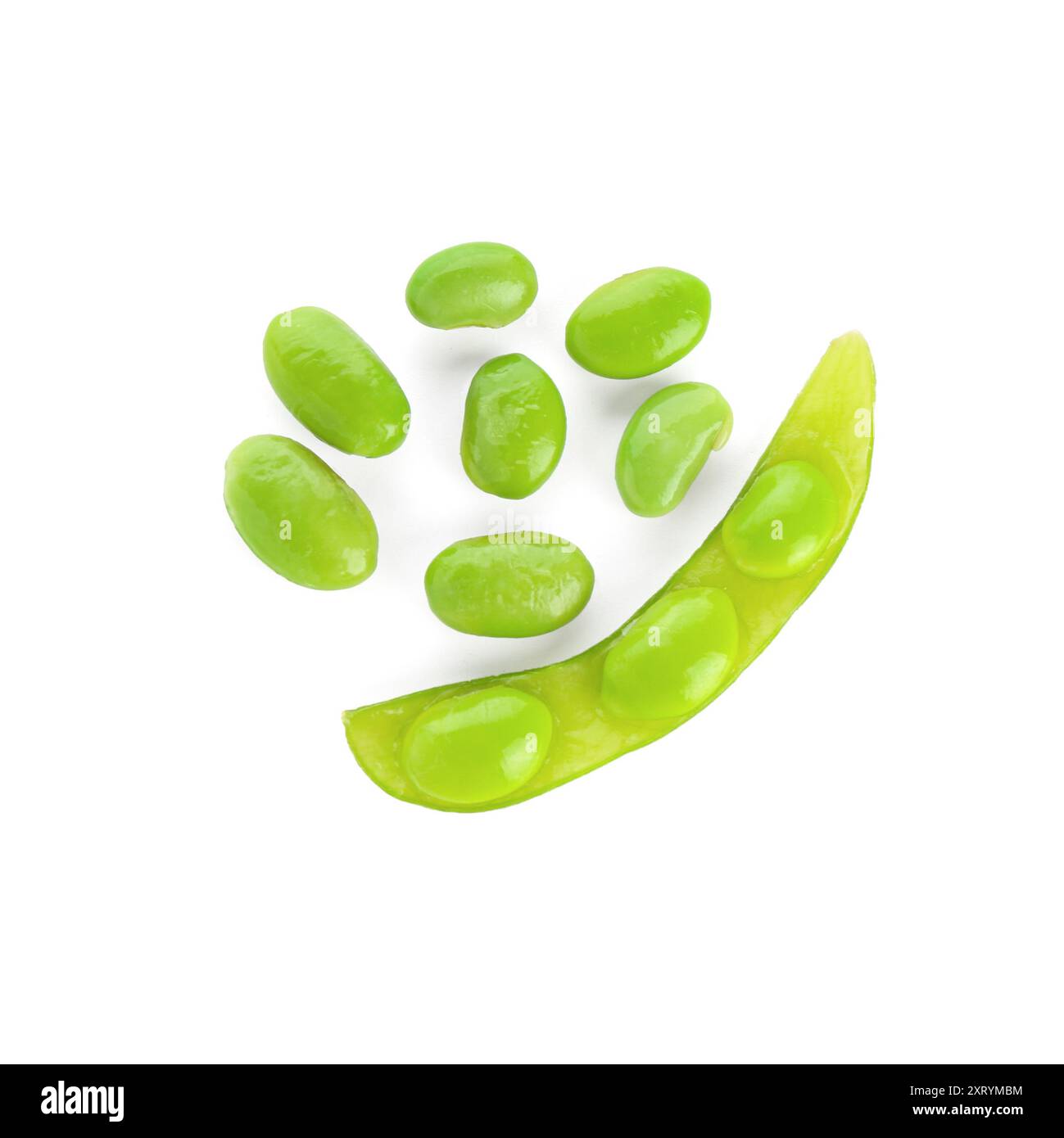 Raw green edamame pod with soybeans isolated on white, top view Stock ...