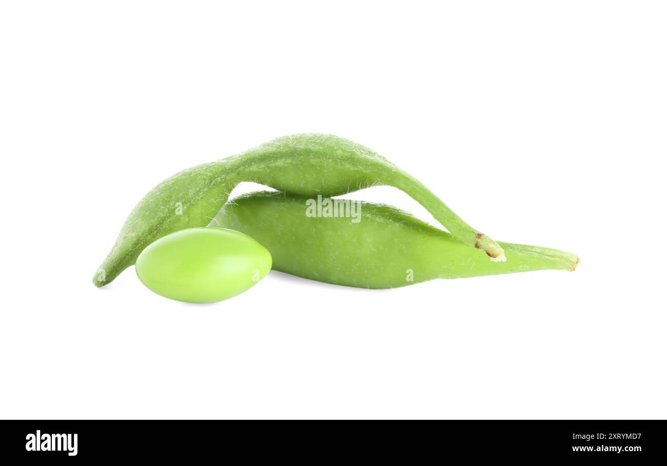 Raw green edamame pods with soybeans isolated on white Stock Photo - Alamy