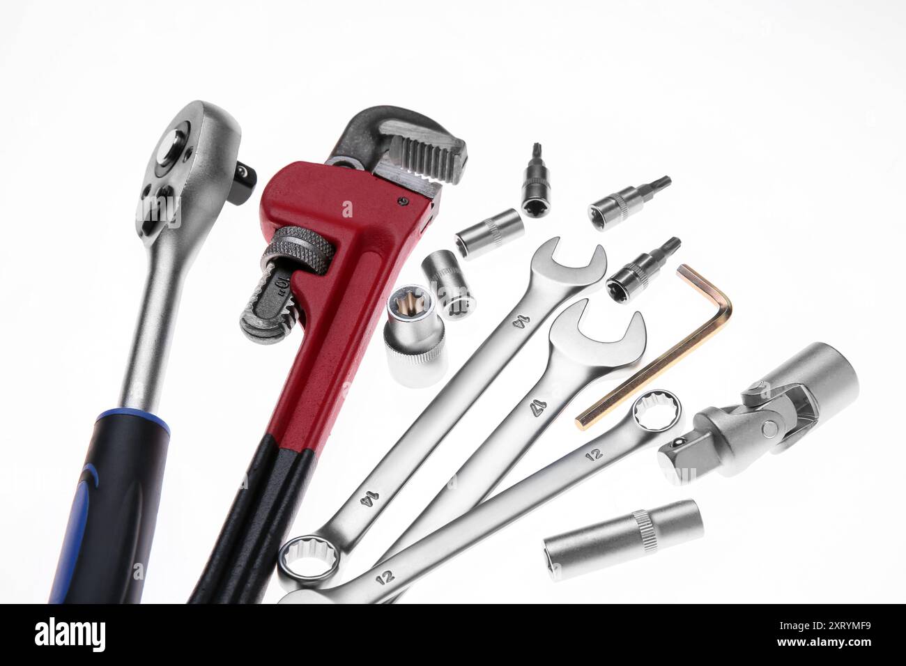Set of auto mechanic's tools on white background Stock Photo - Alamy