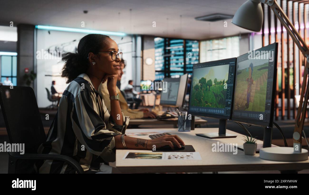Female Black Game Developer Using Desktop Computer, Designing Unique ...