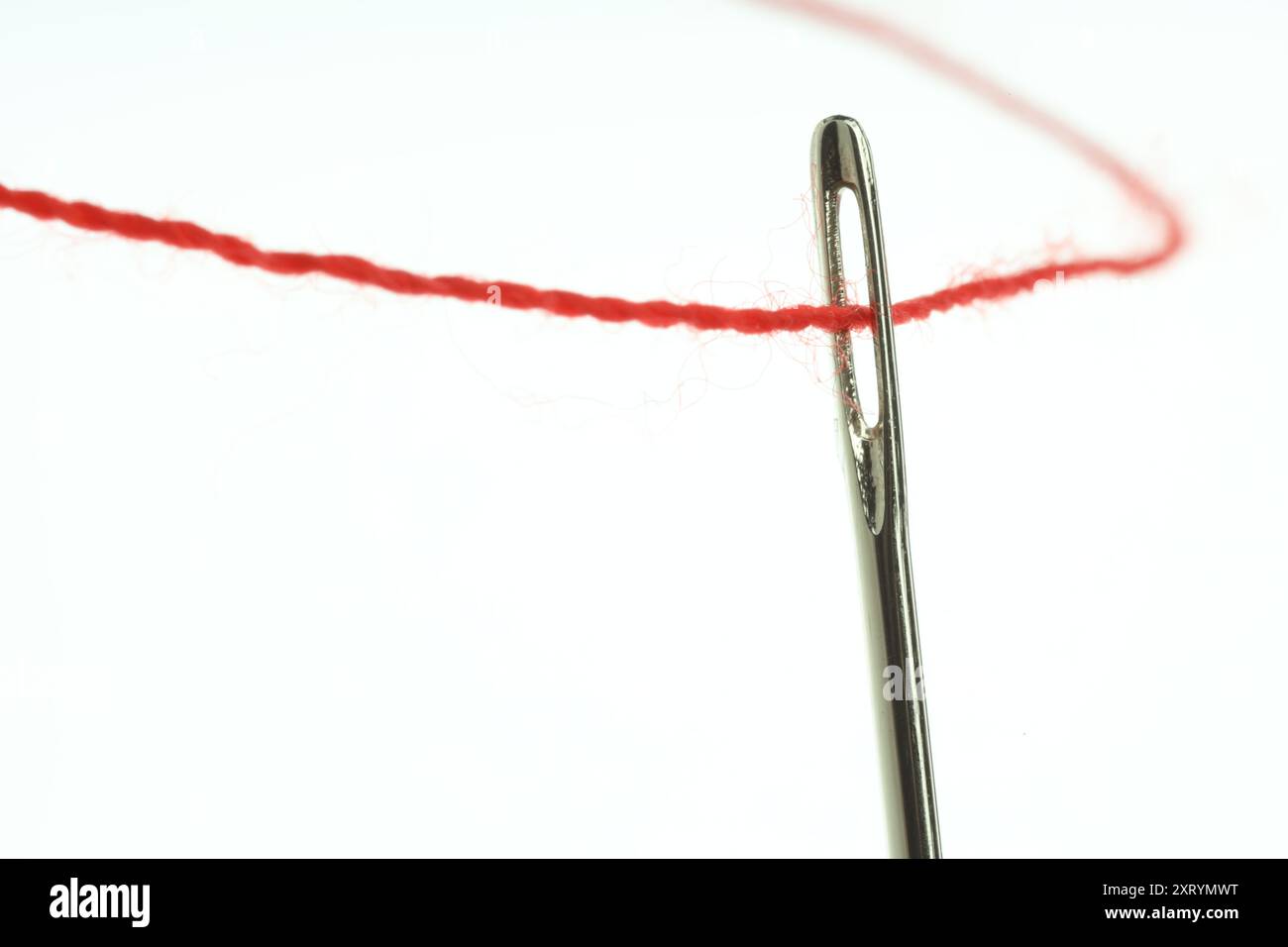 Sewing needle with red thread on white background, closeup Stock Photo ...