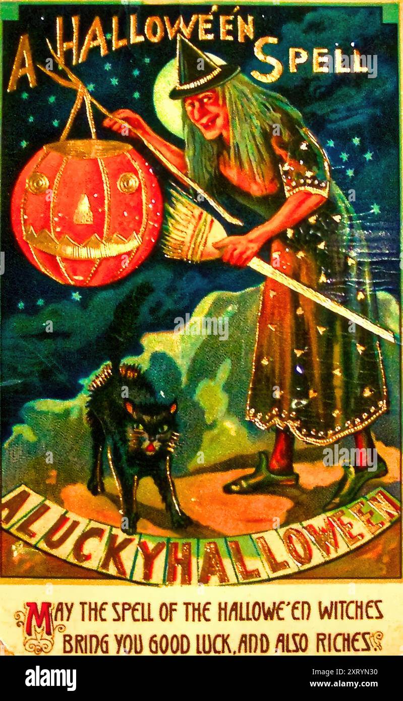 Vintage Halloween Greetings card Stock Photo - Alamy