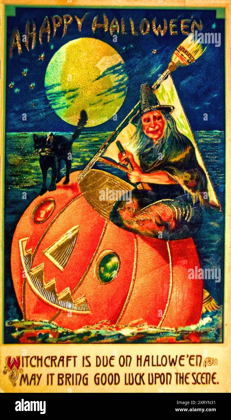 Vintage Halloween Greetings card Stock Photo - Alamy